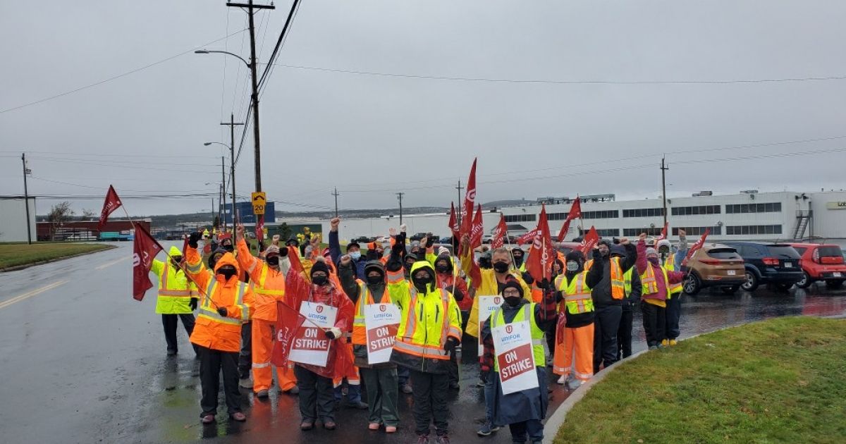 Striking Dominion workers demonstrate at Loblaw distribution centre ...